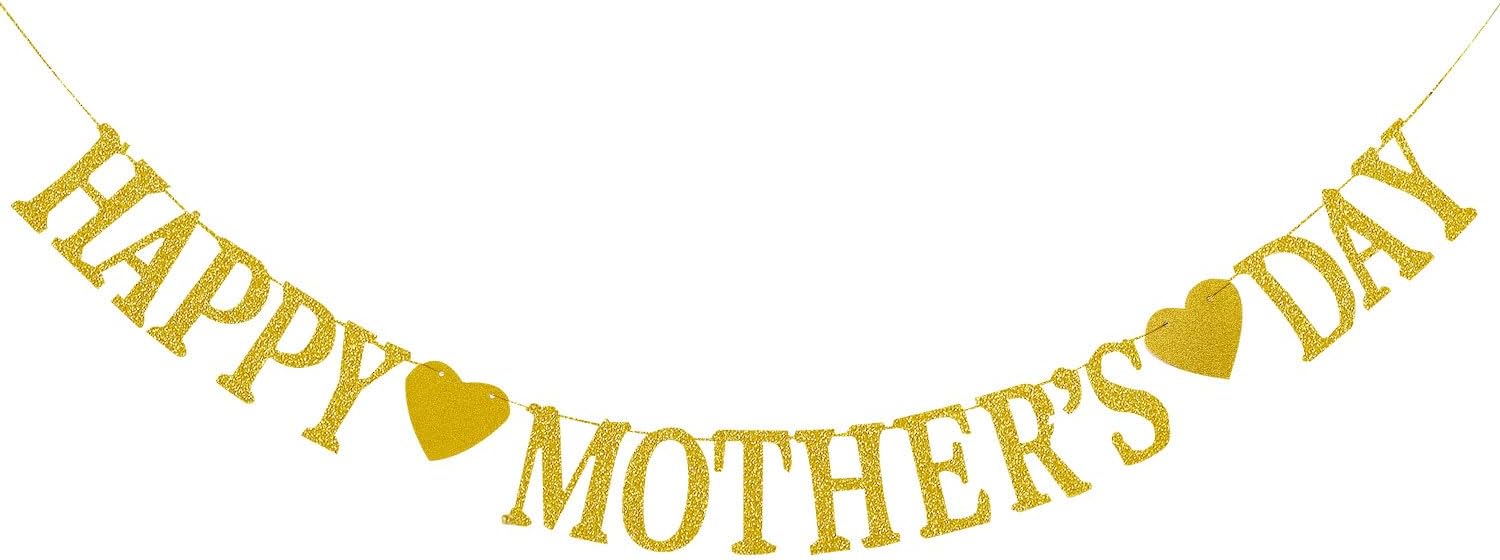 Amazon.com: Happy Mother's Day Decorations Banner - NO DIY - Gold ...