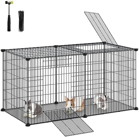 SONGMICS Small Animal Cage, Pet Cage, XL, with Top, Base, 2 Doors, Easy ...