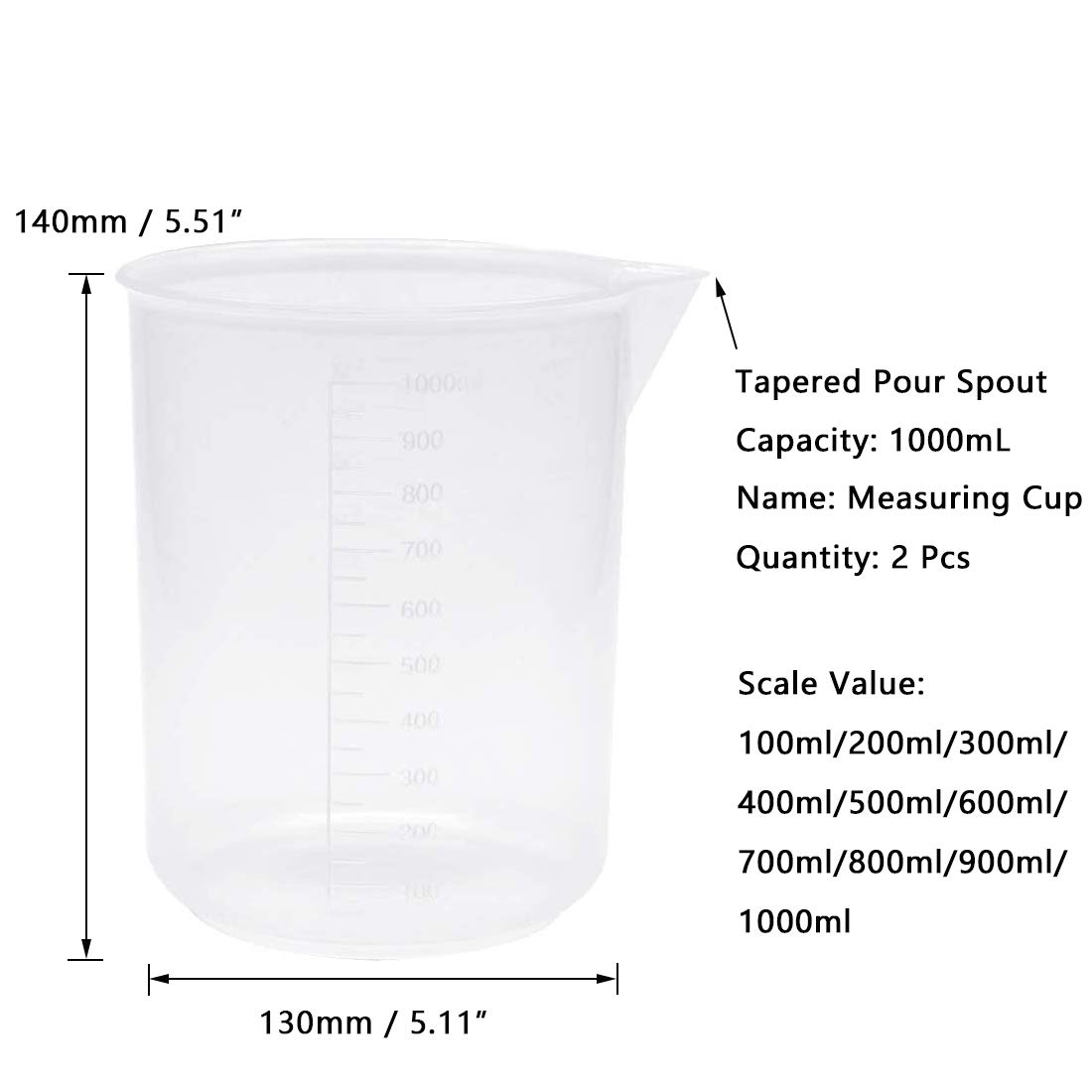 Snapklik.com : 2Pcs 1000ml Lab Graduated Beakers Transparent Plastic ...