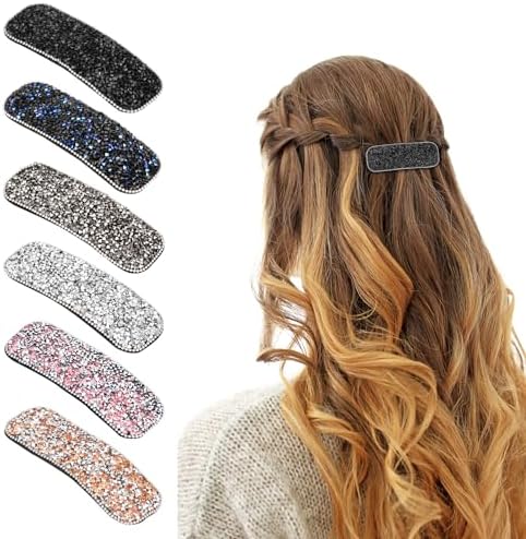 Amazon.com : 6 Pcs 3 Inch Rhinestone Hair Clips Bling Metal Snap ...