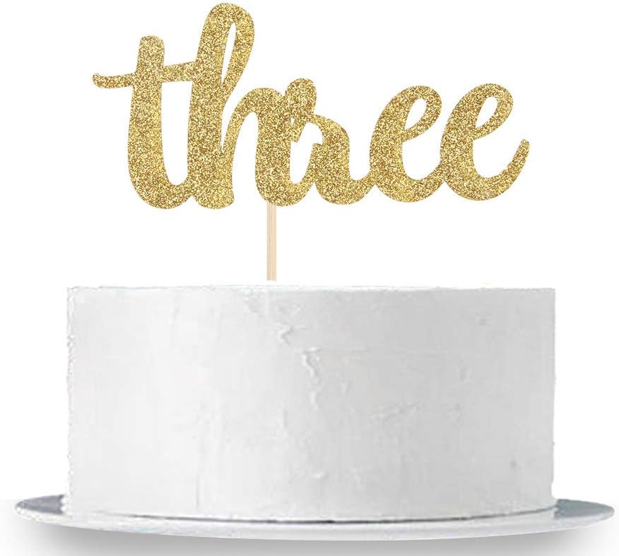 Amazon.com: Three Cake Topper-Gold Glitter Happy 3rd Birthday Cake ...