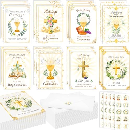 Amazon.com: Saypacck 48 Sets First Holy Communion Cards Girl First ...