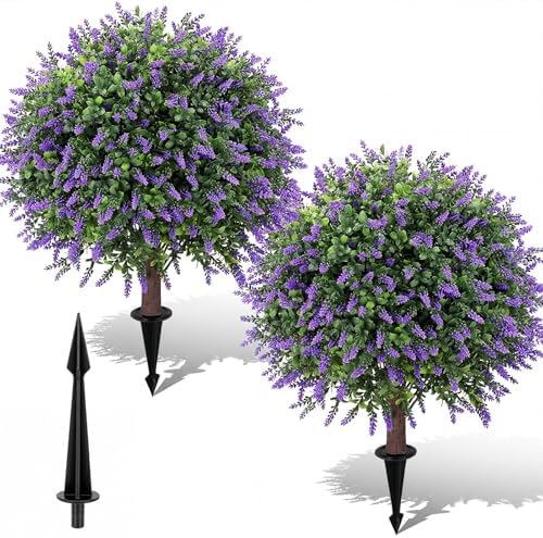 Amazon.com - Artificial Boxwood Topiary Ball Trees with Lavender with ...