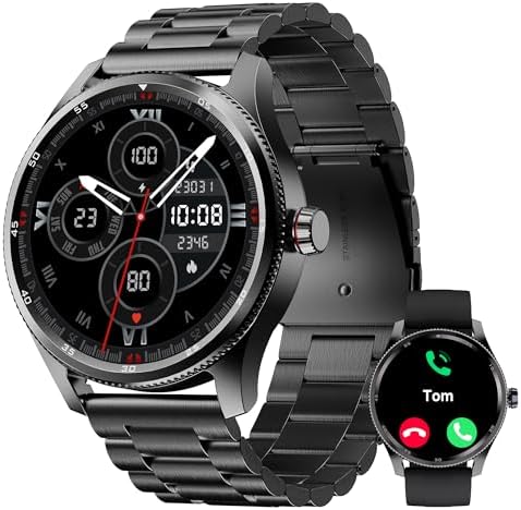 TOOBUR Smartwatch Herren Metalllünette mit Telefonfunktion, Fitnessuhr ...