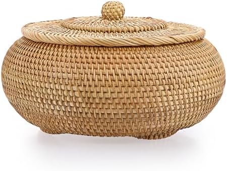 Amazon.com: Round Rattan Boxes with Lid Hand-Woven Multi-Purpose Wicker ...