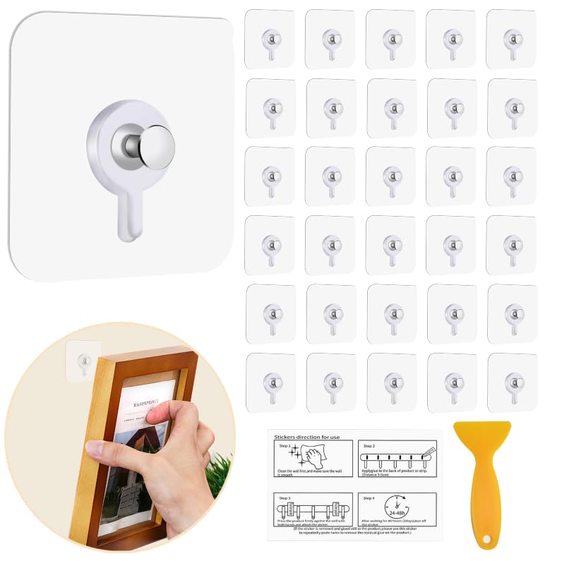 30PCS Adhesive Picture Hooks, Transparent Picture Hooks No Nails ...