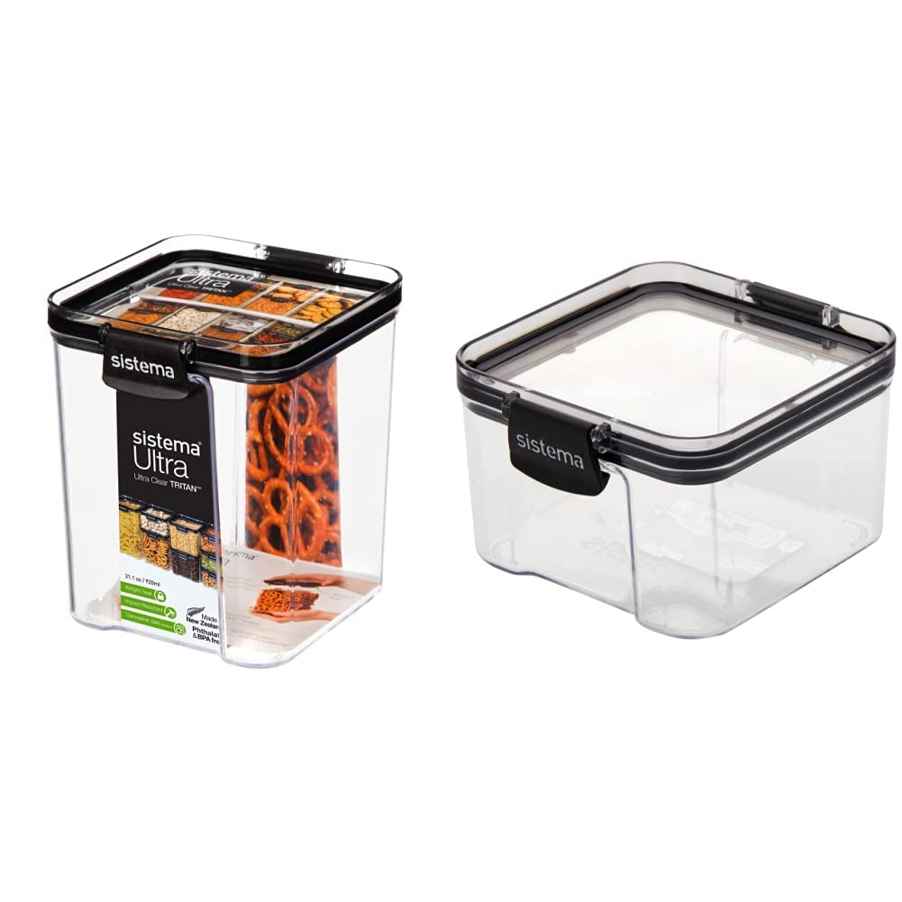 Sistema Ultra Square Food Container, 920ml, Black & J7S95 Ultra Square ...