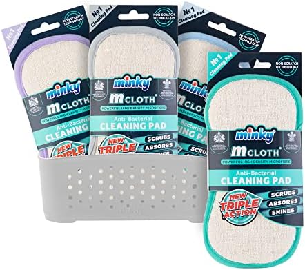 Minky 4 Triple Action Antibacterial Pads with Storage Basket | Kitchen ...
