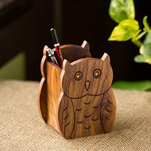 ExclusiveLane 'The Two Hooting Owls' Table Organiser with Hand Carved ...