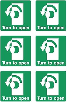 Turn left to open door handle safety sign - Pack of 6 100mm x 100mm ...