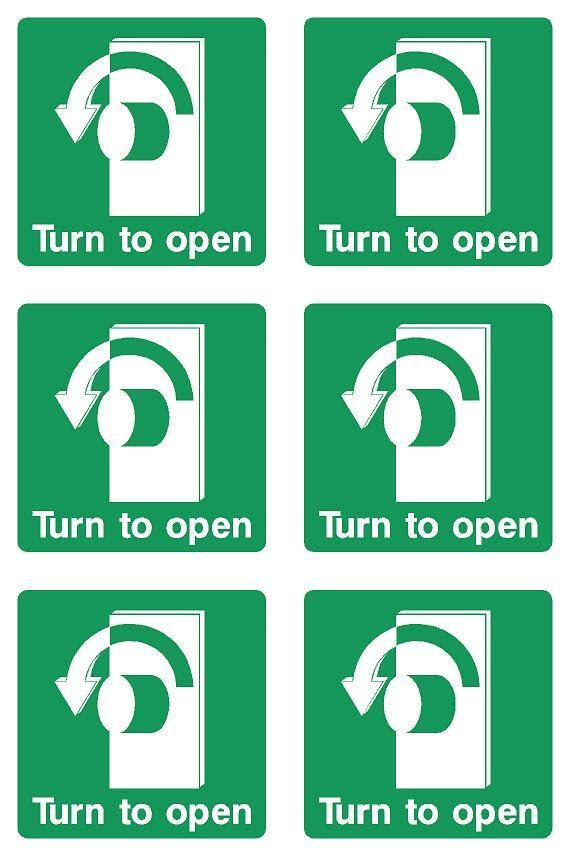 Turn left to open door handle safety sign - Pack of 6 100mm x 100mm ...