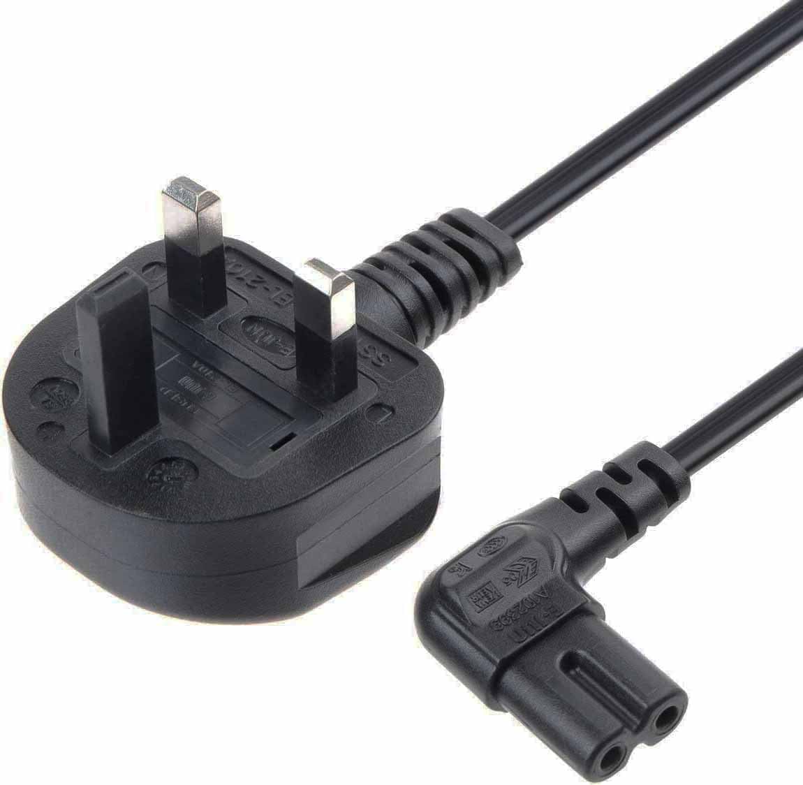 1.5M Figure 8 Power Lead - Certified Right Angle 2 Pin IEC C7 UK Plug 0 ...