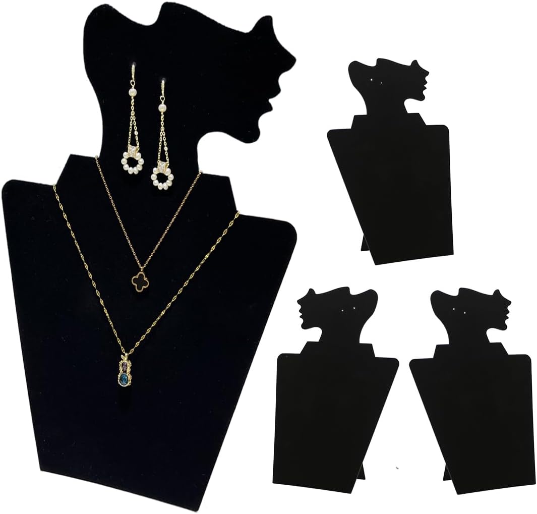 Amazon.com: KunGe 4Pcs/Set Velvet Black Foldable Necklace Display ...