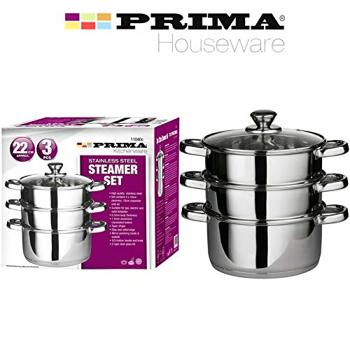 22 cm Euro Steamer Cookware Set with Glass Lid & Handles Stainless ...