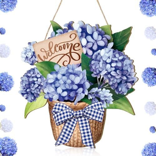 Amazon.com: Barydat Summer Door Sign Hydrangea Flowers Spring Wreaths ...