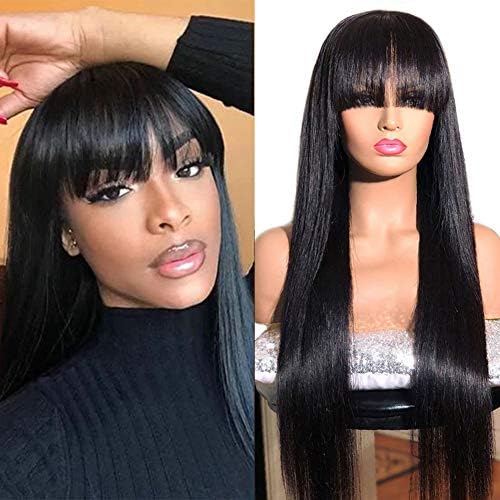 Amazon.com : ELIANA Human Hair Wigs with Bang Brazilian Silky Straight ...