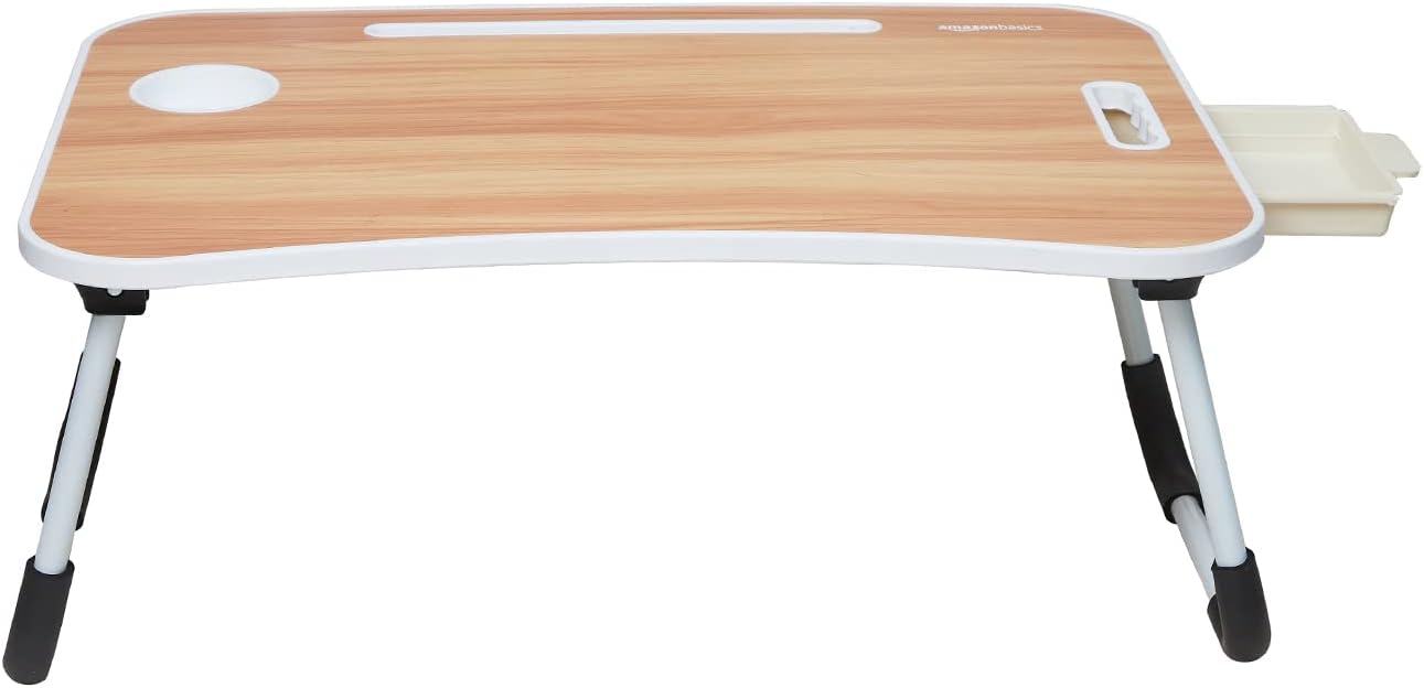 Amazon Basics Engineered Wood Foldable Laptop Table with Cup Holder ...