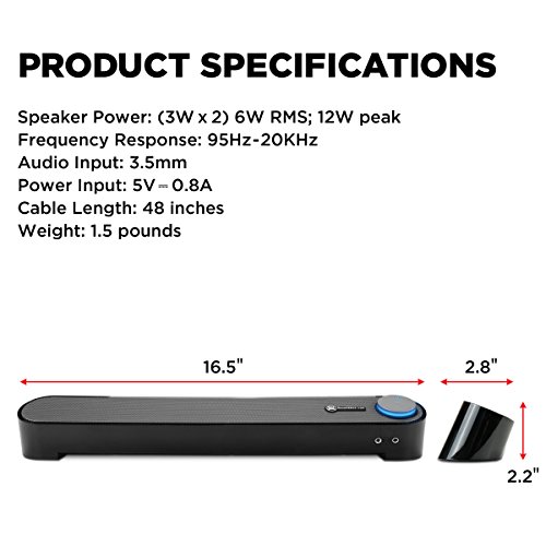 GOgroove Computer Speaker Mini Soundbar - USB Powered PC Sound Bar with ...