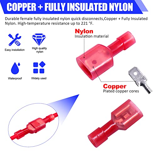 Snapklik.com : 100PCS Nylon Spade Connectors Kit 22-18 Gauge Quick ...