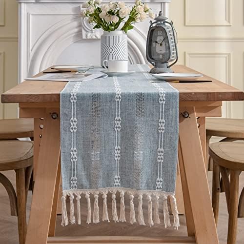 Amazon.com: Rustic Linen Table Runner Farmhouse Striped Embroidered ...
