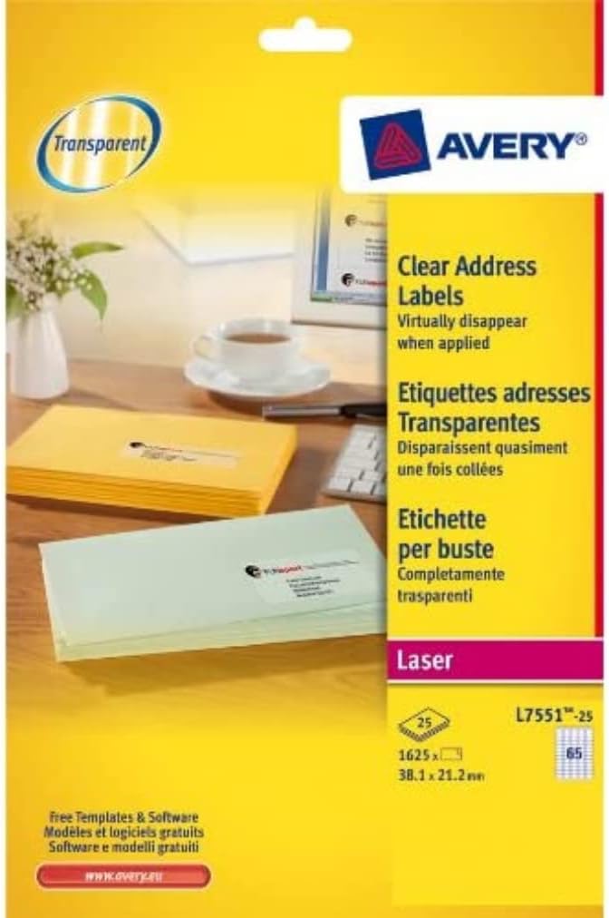 Avery 1625 Mini Sticky Labels (65 per Sheet) - 38.1x21.2mm - Laser ...