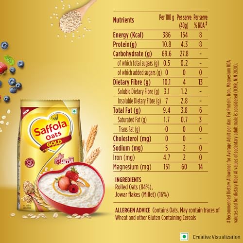 Saffola Oats Gold, Rolled Oats with Jowar Millet | 1500g | High Protein ...