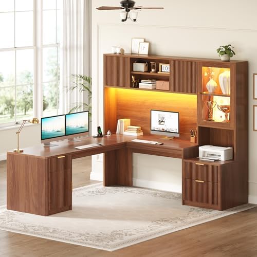 Amazon.com: SEDETA 67" x 65" L Shaped Desk with Hutch, RGB LED Corner ...