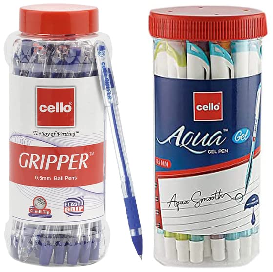 Cello Aqua Blue Gel Pen Jar of 25 Units Gripper Ball Pen Set - Pack of ...