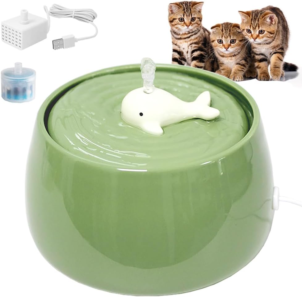 Ceramic Cat Water Fountain, 45oz/1.3L Ultra-Silent Automatic Pet Water ...