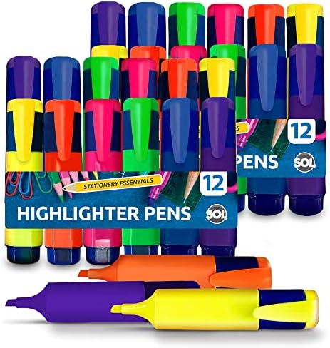 SOL 24pk Highlighter Pens for Creative Projects, Bright Fluorescent Ink ...
