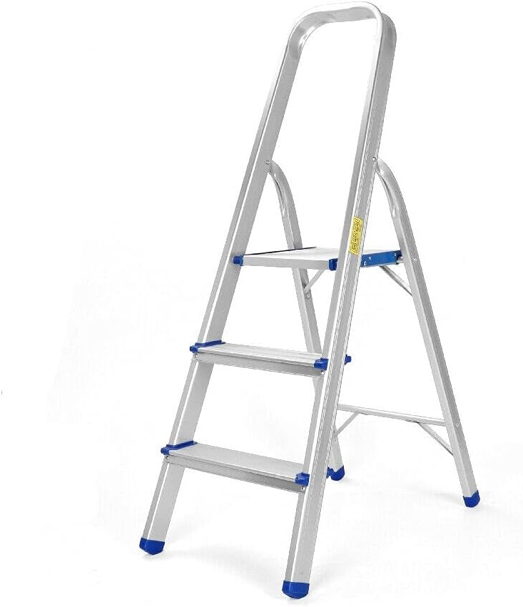 Aluminum 3 Step Ladder, Folding Step Ladder Anti-Slip with Rubber Feet ...