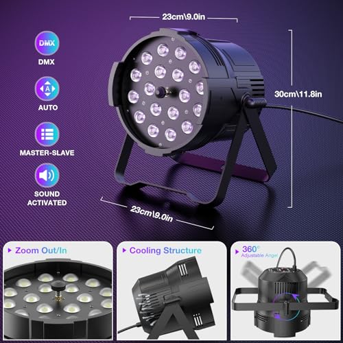 Snapklik.com : LED Zoom Par Light 18X18W RGBWA+UV 6-in-1 Stage Light ...