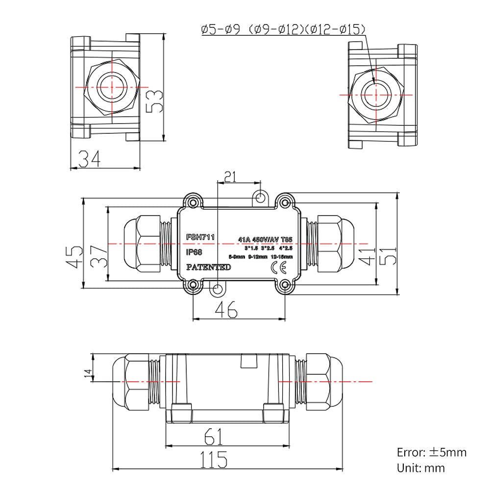 Snapklik.com : Junction Box Waterproof IP68 2 Way Plug Line M20 Coaxial ...