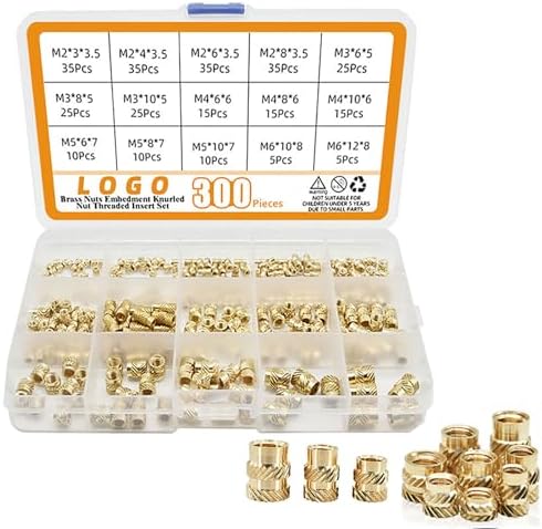 YQkangzhu 300Pcs Threaded Inserts M2+M3+M4+M5+M6 Assortment Box, 3D Printing Components Brass ...