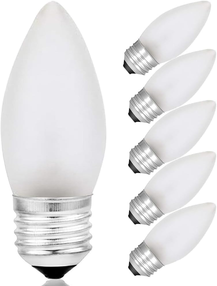 BUBYVV Frosted Flame Tip Chandelier Light Bulb-60W Incandescent Torpedo ...