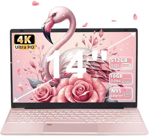 Fsjun 14" Rose Gold Laptop Computer, 16GB RAM, 512GB PCIE NVMe SSD, 4K ...