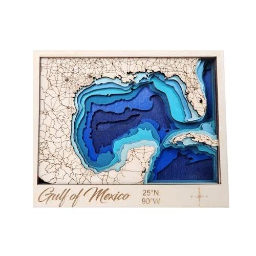 Amazon.com: Gulf of Mexico Bathymetric Wood Map, Gulf Coast Layered 3D ...