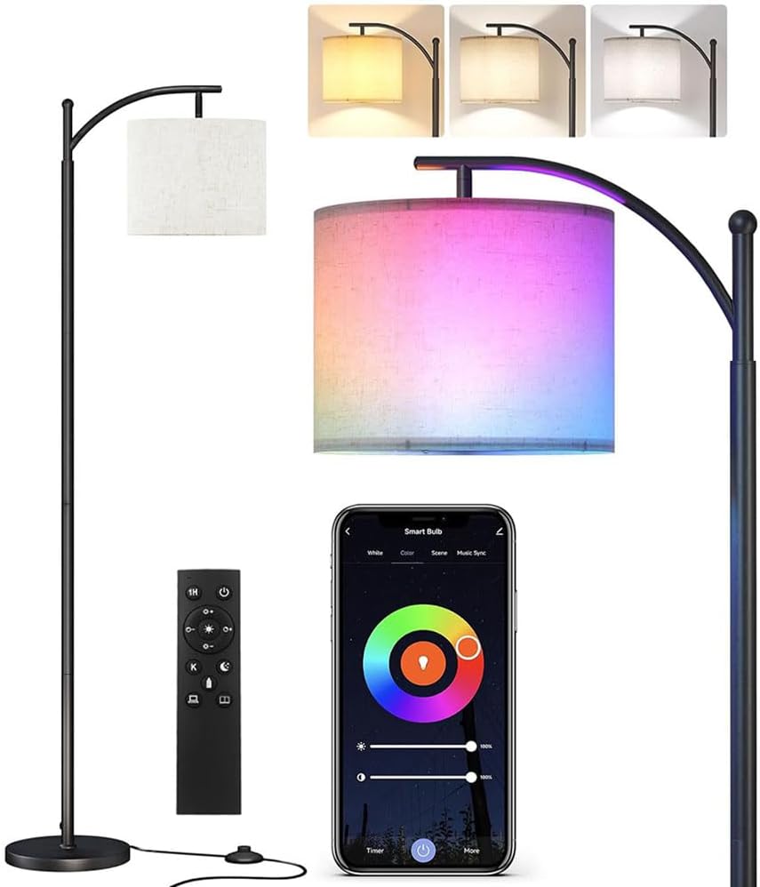 INTELOCO Lampara de piso LED, 3 colores más RGB Sala Lampara de pie Con ...