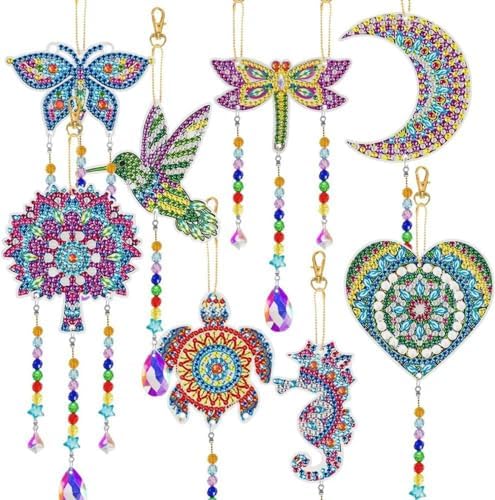 Amazon.com : 5D Diamond Painting Butterflies Suncatcher Wind Chimes Kit ...