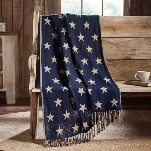 Amazon.com: VHC Brands My Country Jacquard Woven Throw 50x60, Bedroom ...