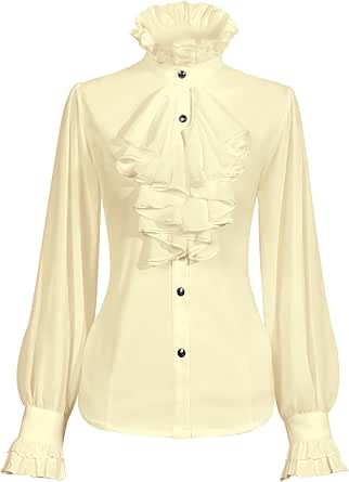 SUNGDOGIN Womens Victorian Vintage Long Sleeve Shirt Ruffle Stand ...