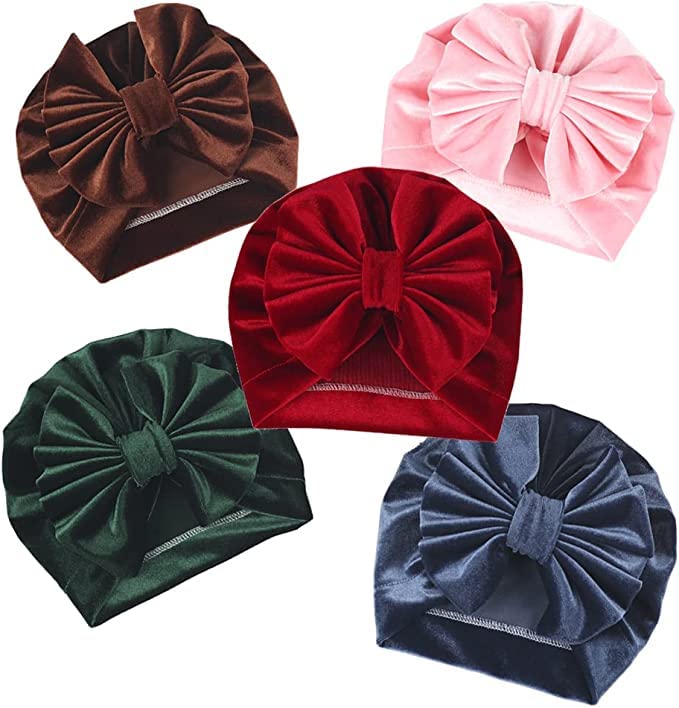 Buy 5 Bpw Pack Baby Turban Cap - Velvet Baby Baby Bow Turban Cap Infant ...