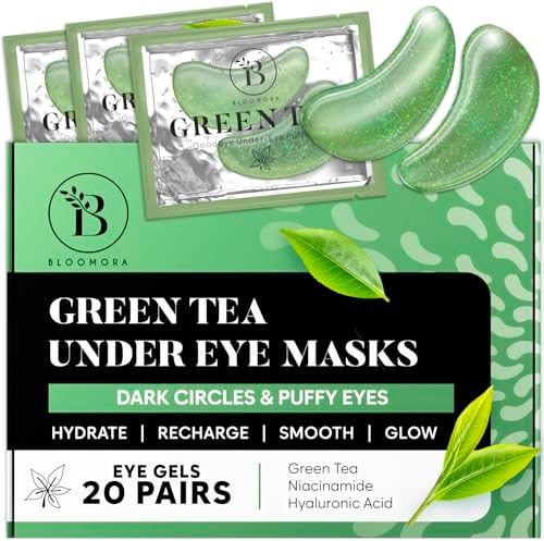 Amazon.com : BLOOMORA Green Tea Under Eye Patches (20 Pairs) - Dark ...