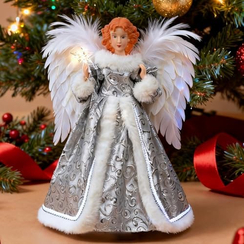 Christmas Tree Angel Topper, 12.6" Elegant LED Angel Tree Topper with ...