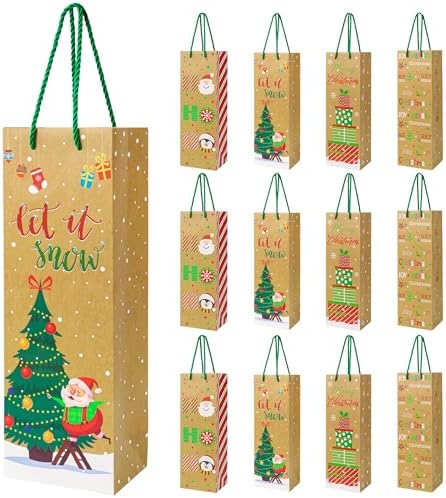 Amazon.com: 12PCS Christmas Wine Gift Bags Premium Kraft Paper Bottle ...