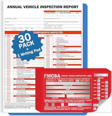 Amazon.com: PUNCHMAN 30Pack DOT Annual Vehicle Inspection Forms and ...