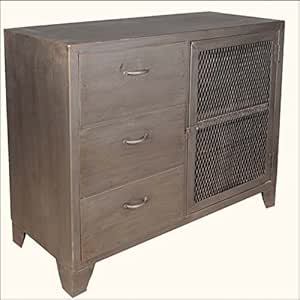 Amazon.com: Industrial Iron 3 Drawer Cabinet with Mesh Door : Office ...