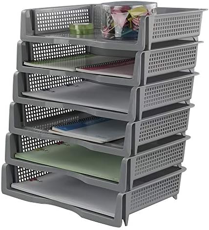 Tstorage Plastic A4 File Stackable Storage Trays, Gray Letter Tray, 6 ...