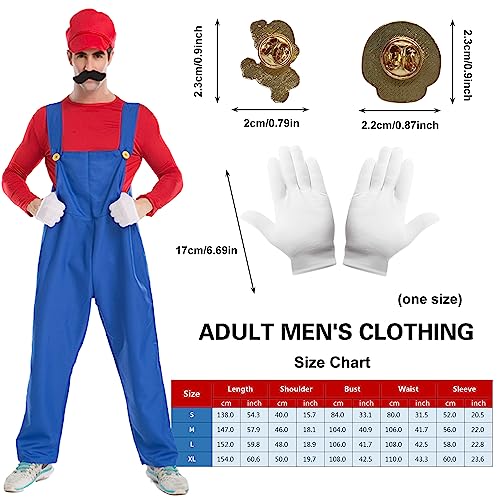 Maryparty Mario Costume Mario Fancy Dress Costume Set for Adults (Red ...