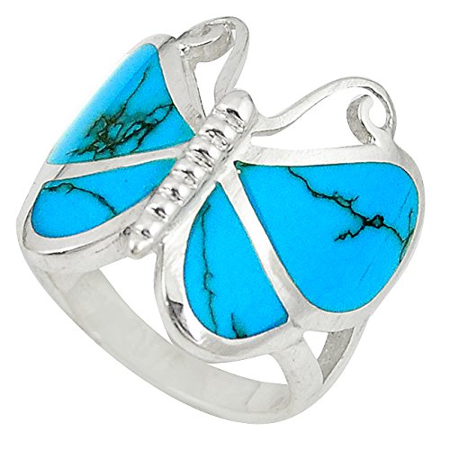 Fine blue turquoise enamel 925 silver butterfly ring jewelry size 7 ...
